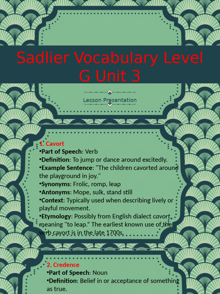 Level G Unit 3 Vocabulary Guide | PDF | Part Of Speech | Noun