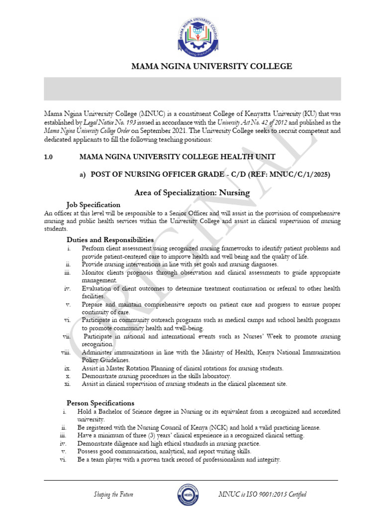 Nursing Officer Job Opening at MNUC | PDF | Nursing | Health Care