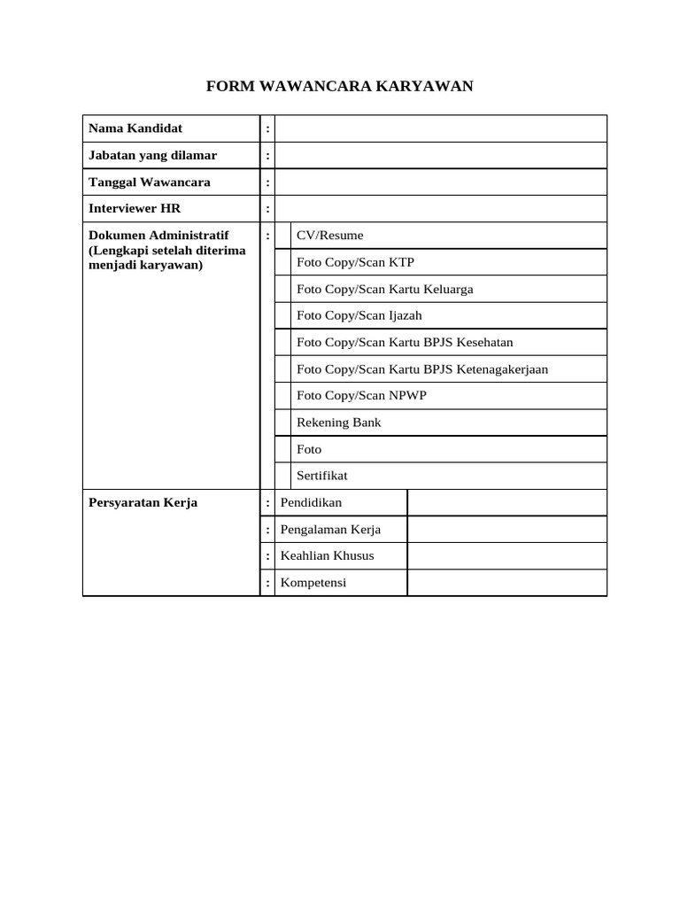 Form Interview Karyawan | PDF