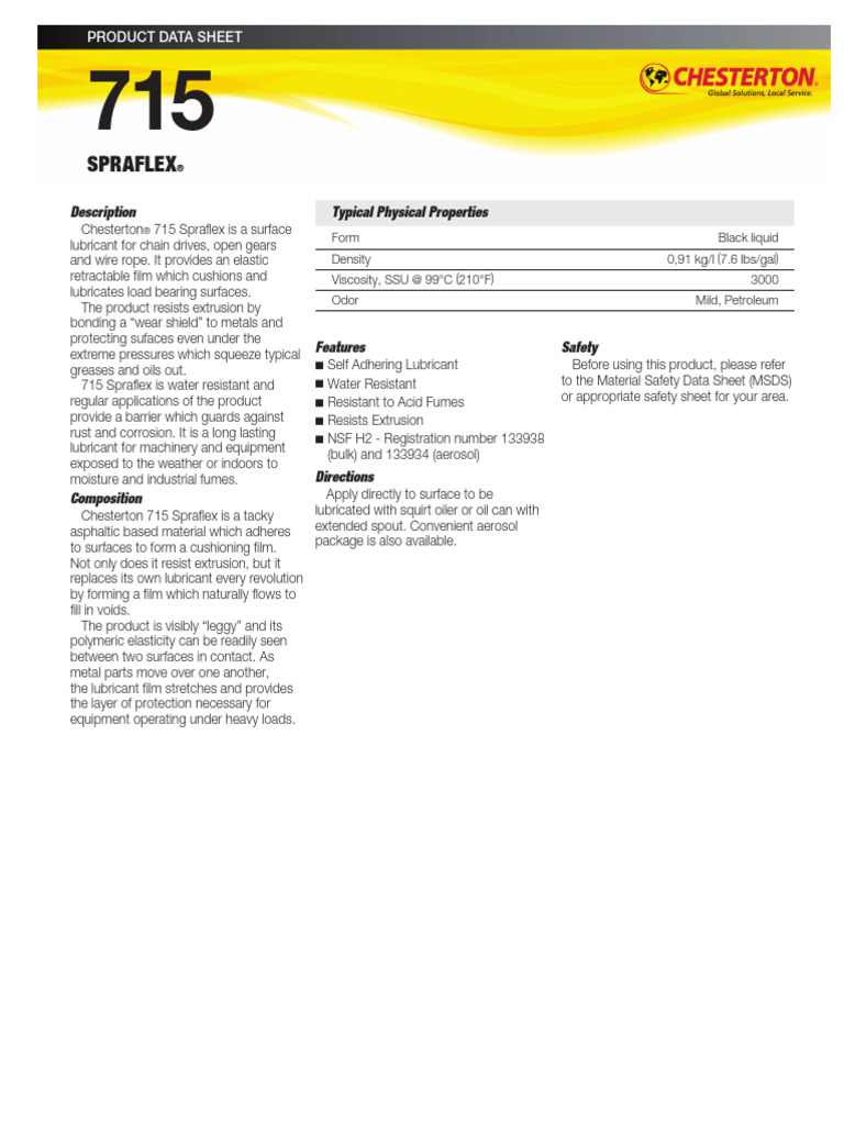 Chesterton 715 Spraflex Lubricant Overview | PDF | Lubricant | Extrusion
