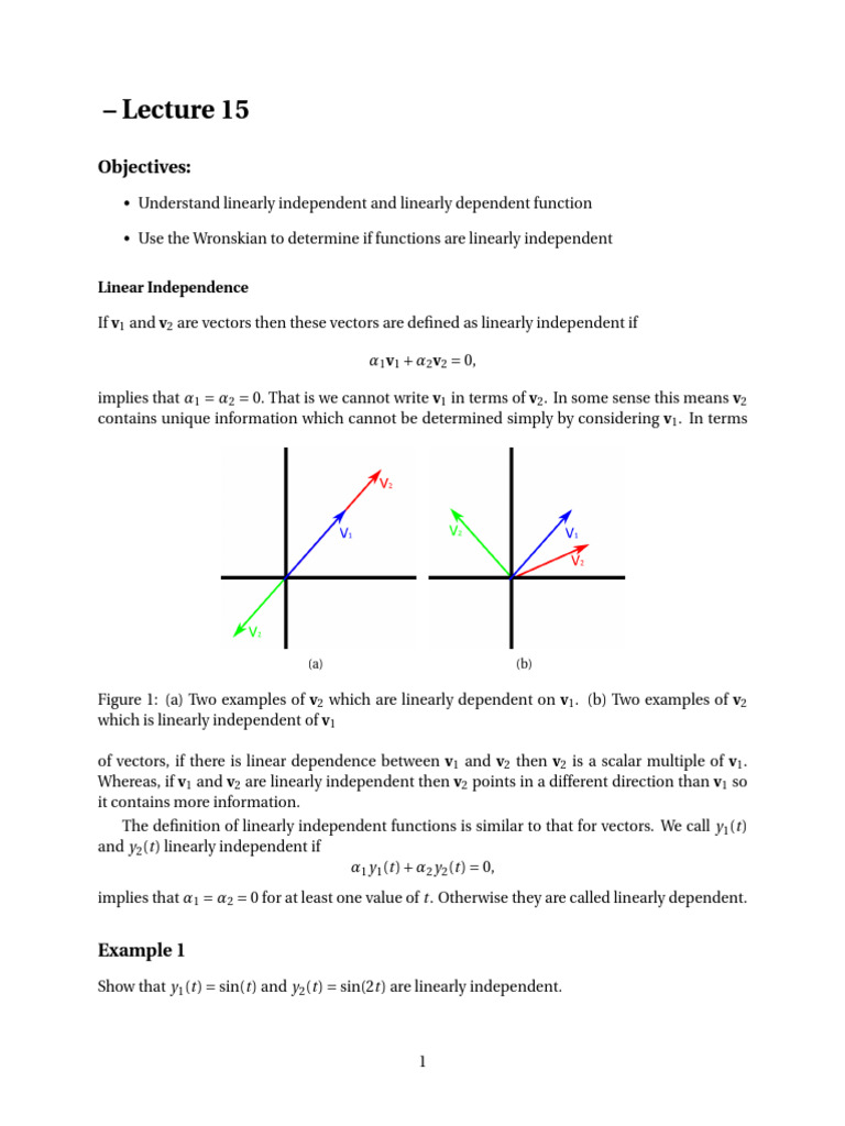 Linear Independence and the Wronskian | PDF | Determinant | Vector Space