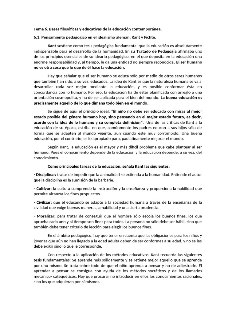 Filosofía educativa de Kant y Fichte | PDF | Pedagogía | Immanuel Kant