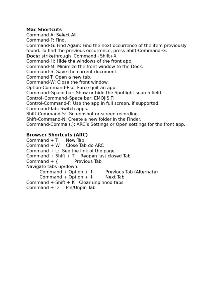 Essential Mac Shortcuts Guide | PDF