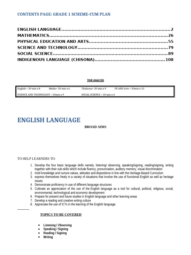 Grade 1 HBC Scheme Cum Term 1 2025 Final Complete Shona | PDF | English ...