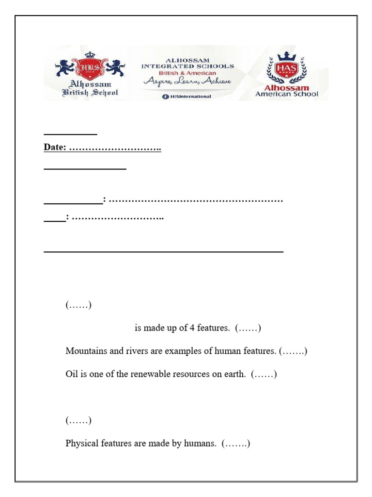 Geo Quiz: Environment Features Assessment | PDF