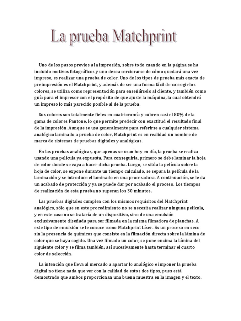 Pruebas de Color Matchprint en Impresión | PDF