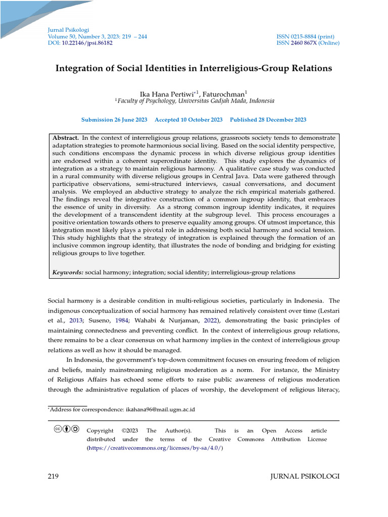 Integration of Social Identities in Interreligious-Group Relations ...