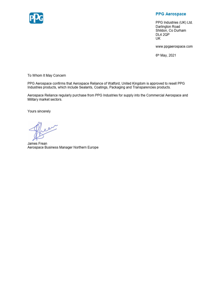 PPG Distributor Aerospace Reliance | PDF