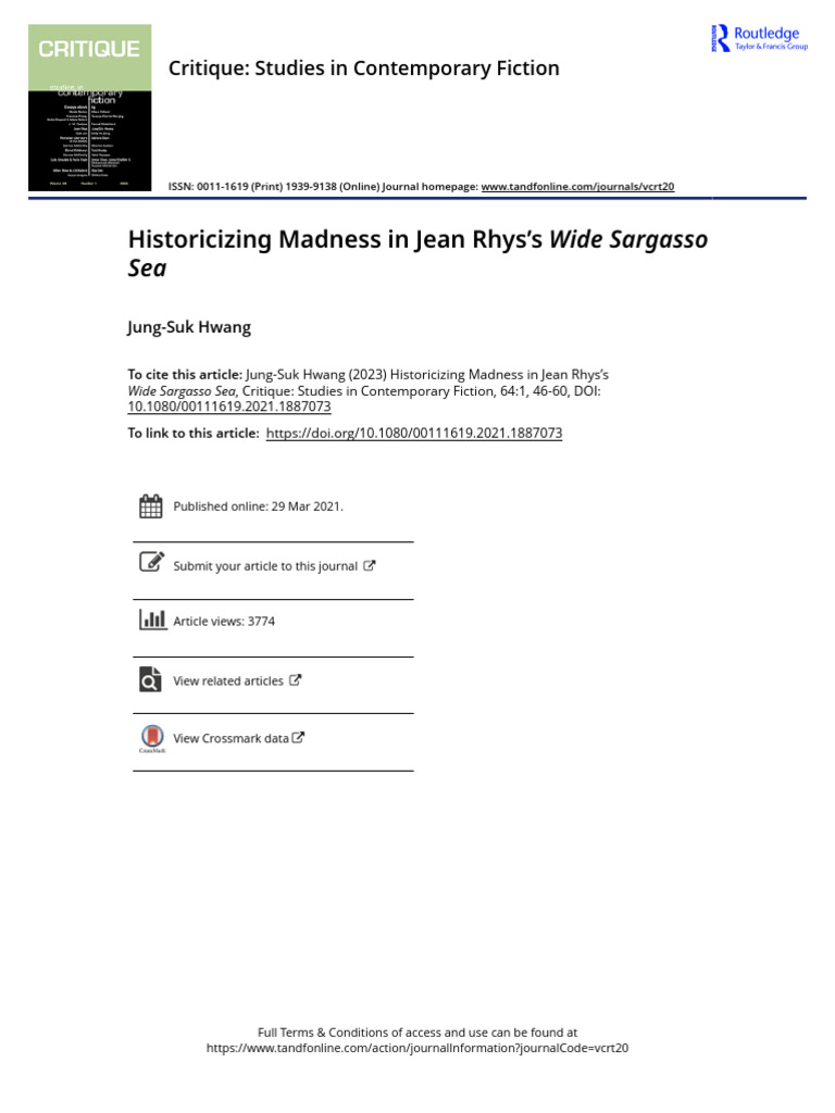 Historicizing Madness in Jean Rhys S Wide Sargasso Sea | PDF | Abolitionism