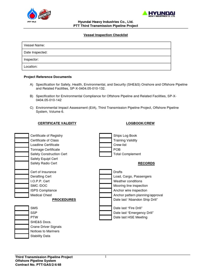 Vessel Inspection Checklist | Download Free PDF | Pipeline Transport ...