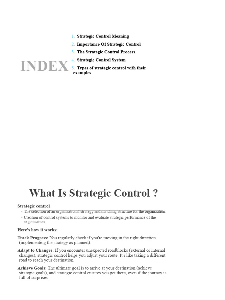 Overview of Strategic Control Systems | PDF | Performance Indicator ...