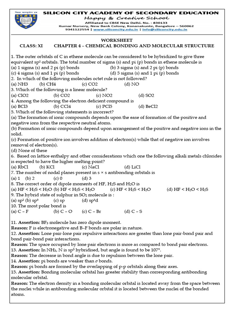 WORKSHEET - Chemistry Chapter 4 - Chemical Bonding | PDF | Chemical ...