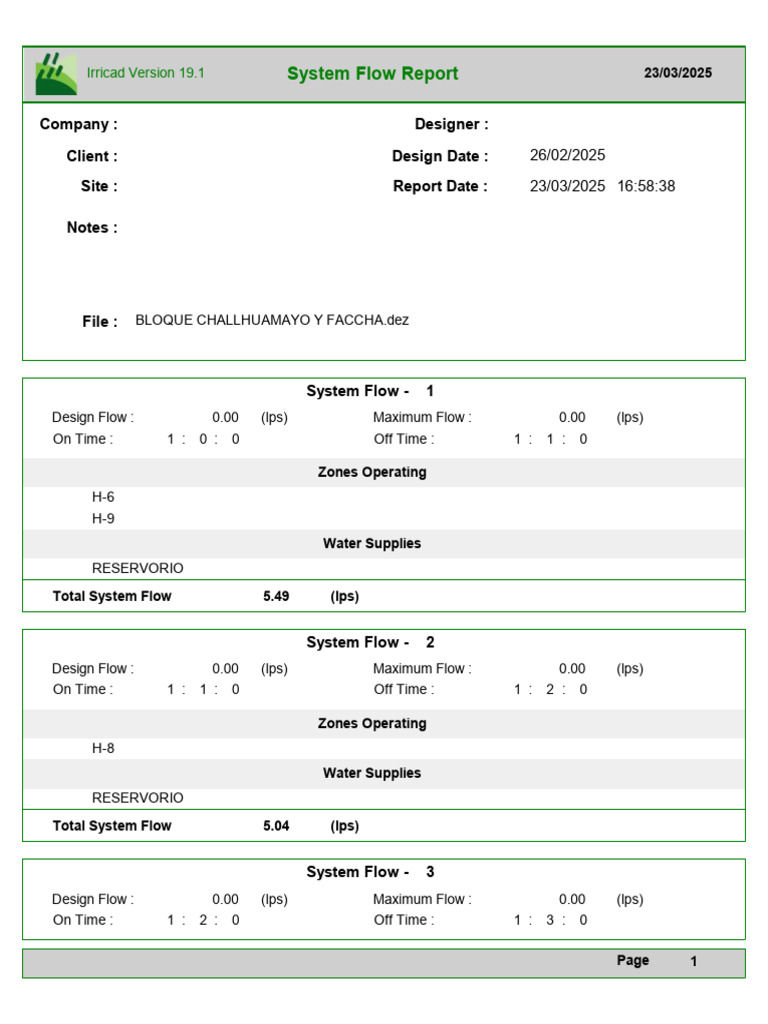 Irricad 19.1 System Flow Report | PDF