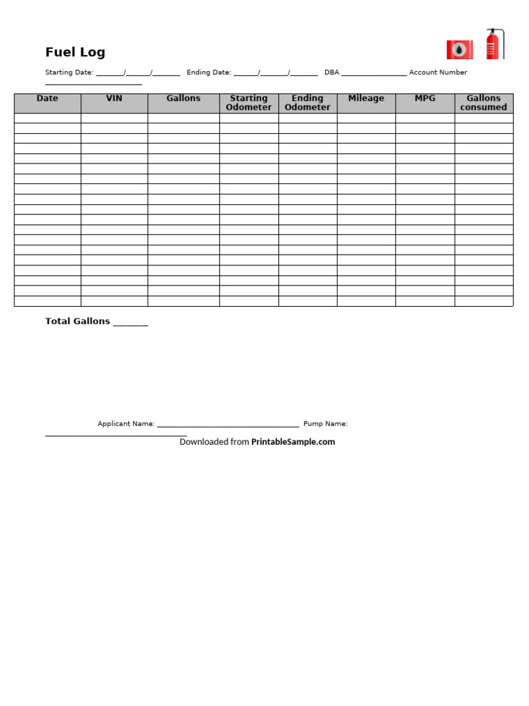 Car Fuel Log Sheet | PDF