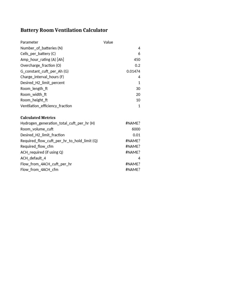 Battery Room Ventilation Calculator Tool | PDF | Ventilation (Architecture)
