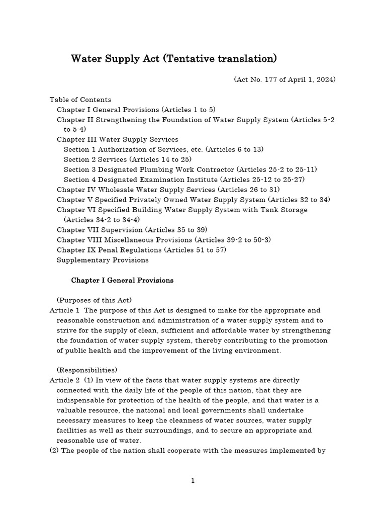 Water Supply Act Overview 2024 | PDF | Water | Water Supply