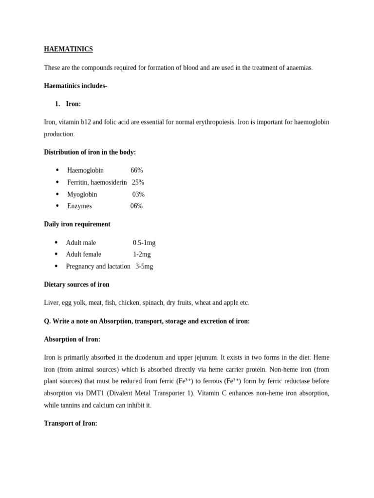 Haematinics D.pharm Part II | PDF | Vitamin B12 | Iron