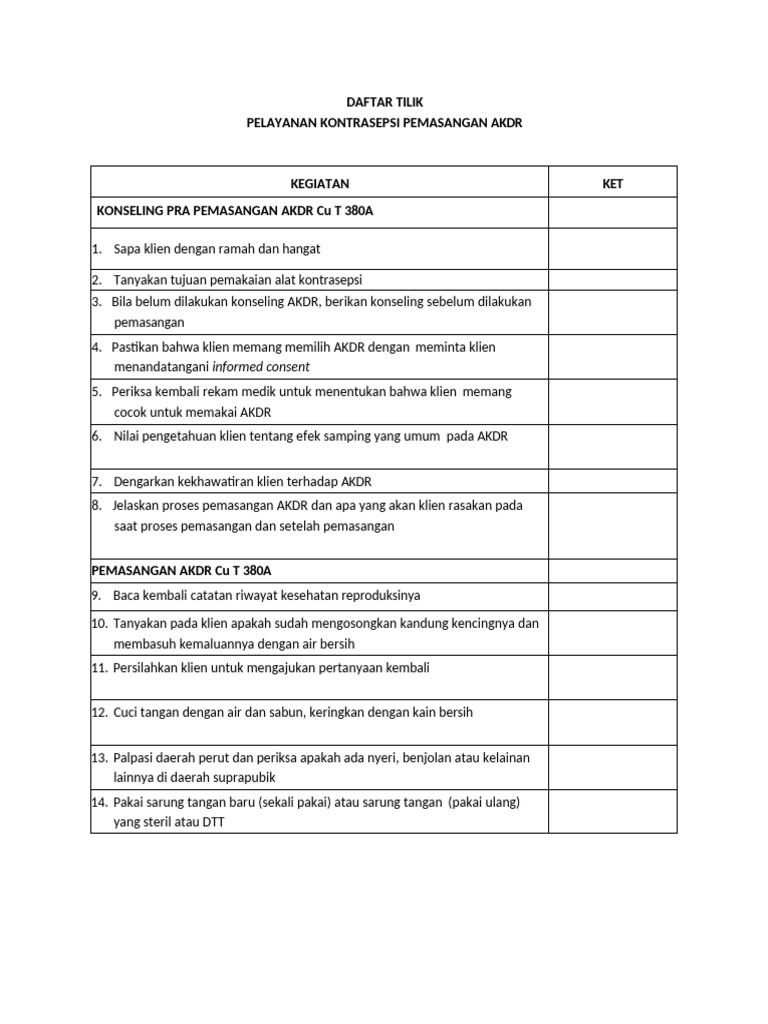 Daftar Tilik Iud _sh | PDF