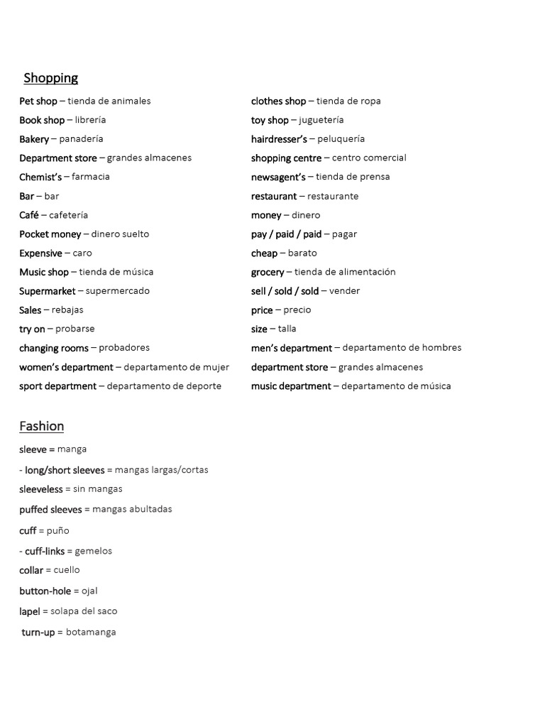 Essential Shopping and Fashion Vocabulary | PDF | Fashion | Softlines ...