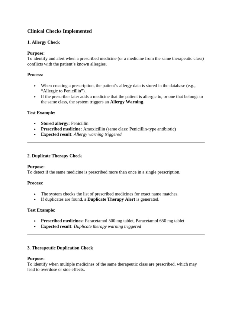 Clinical Checks Implemented | PDF