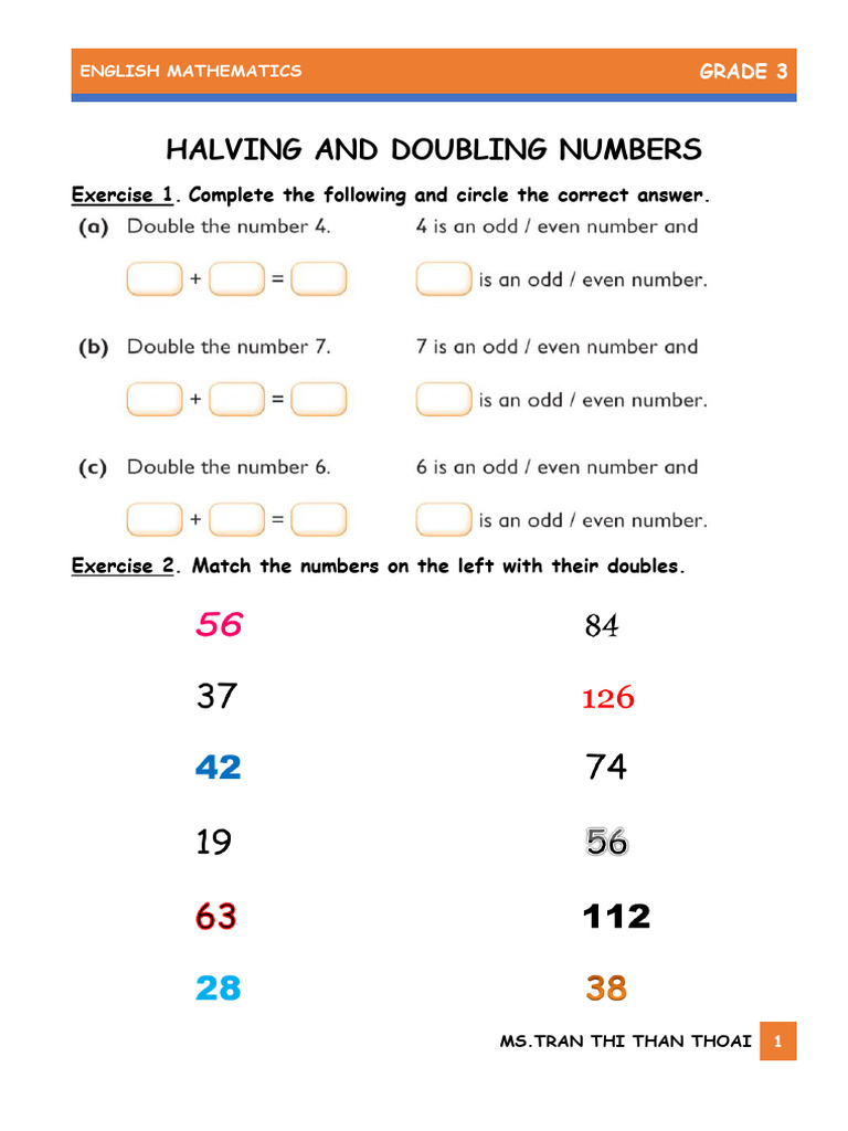 Tài Liệu Trong Buổi Học. Halving and Doubling Numbers | PDF