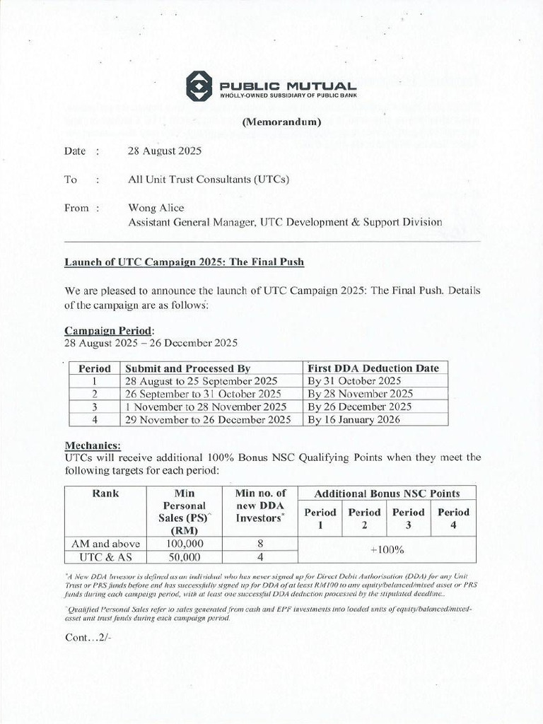 Memo - UTC Campaign 2025 The Final Push | PDF