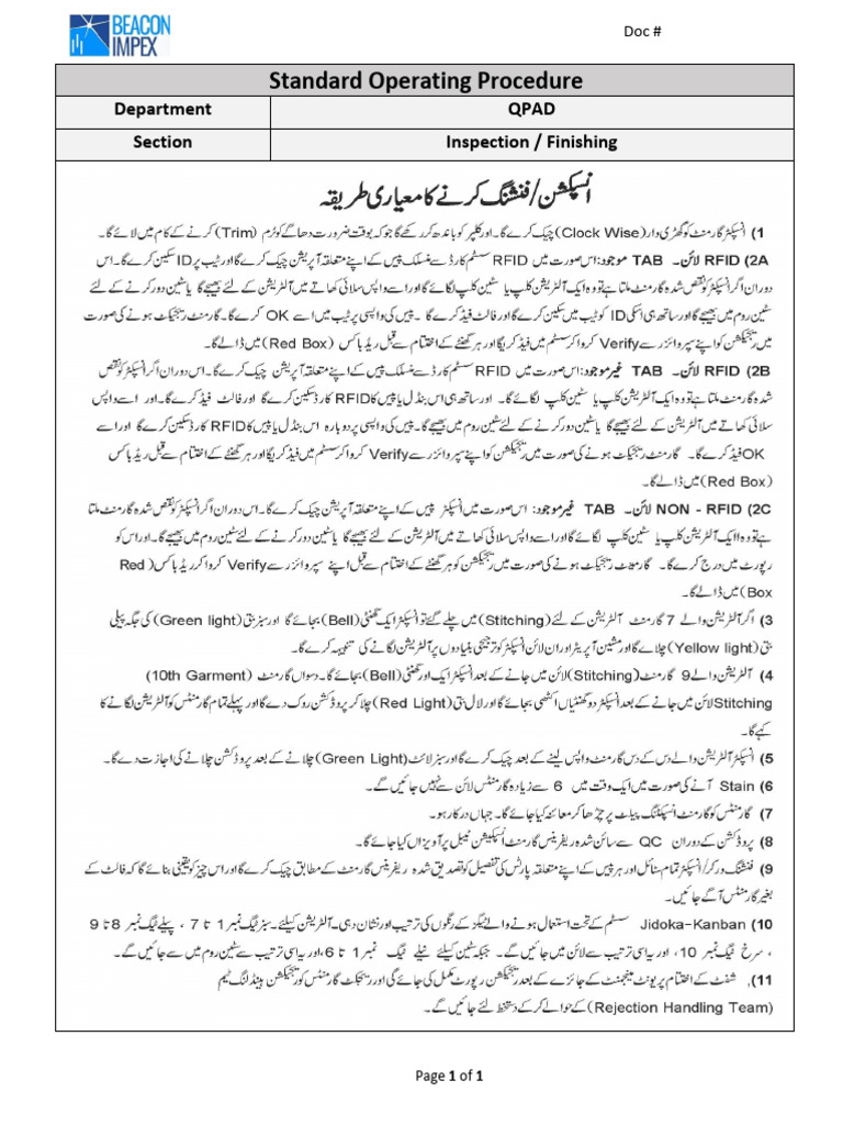 Final Inspection SOP | PDF