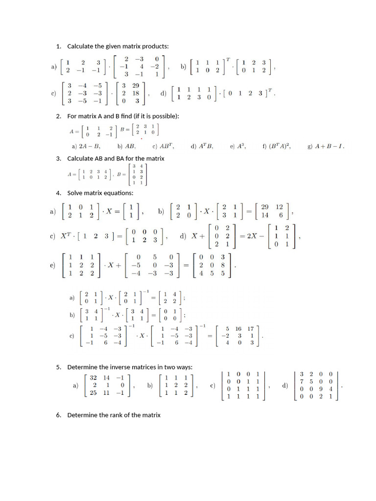 Matrices - Tasks List | PDF