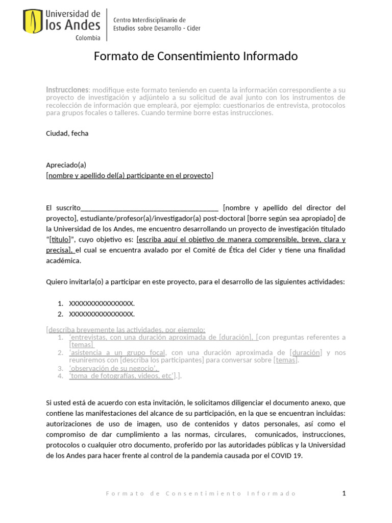Formato de Consentimiento Informado | PDF