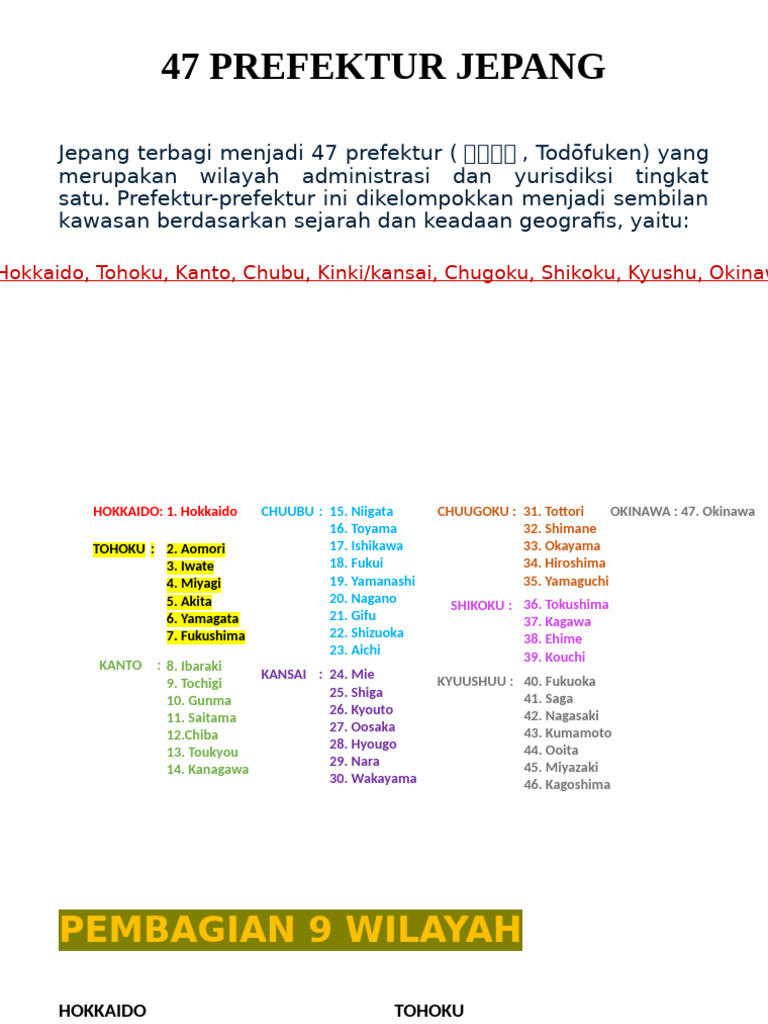 47 Prefektur Jepang dan Pembagiannya | PDF