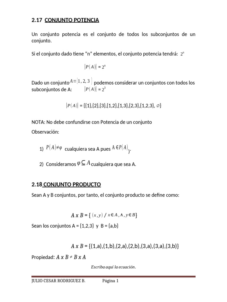Conjuntos Potencia y Producto en Matemáticas | PDF | Conjunto ...