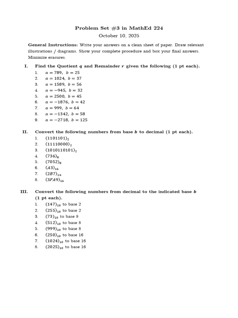 MathEd 224 Problem Set 3 2025 | PDF