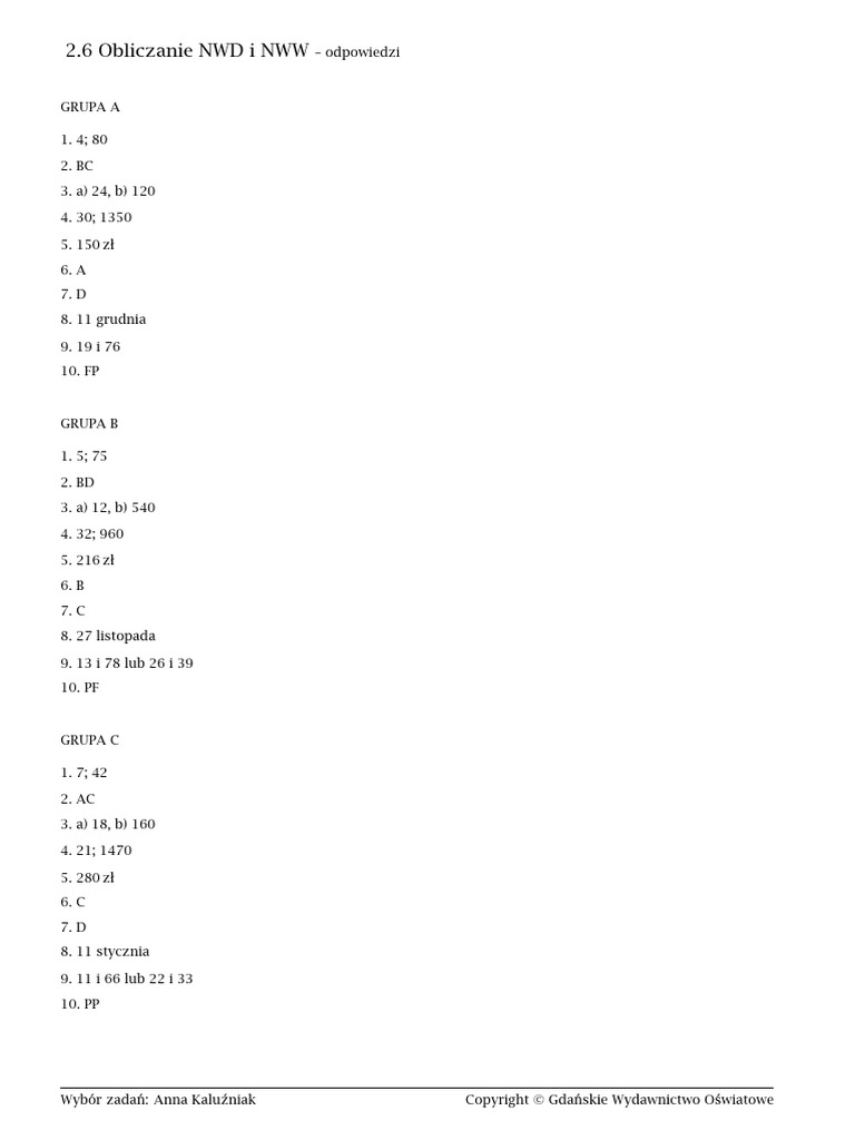 Obliczanie NWD I NWW Klucz | PDF