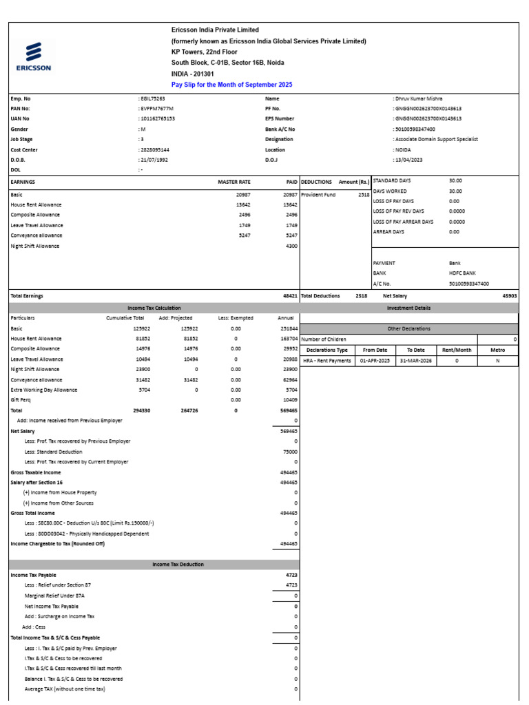 EGIL75263 Payslip Sep2025 | PDF | Taxes | Income Tax