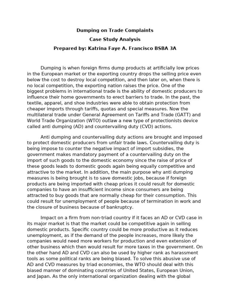 Dumping On Trade Complaints Case | PDF | Dumping (Pricing Policy) | World Economy