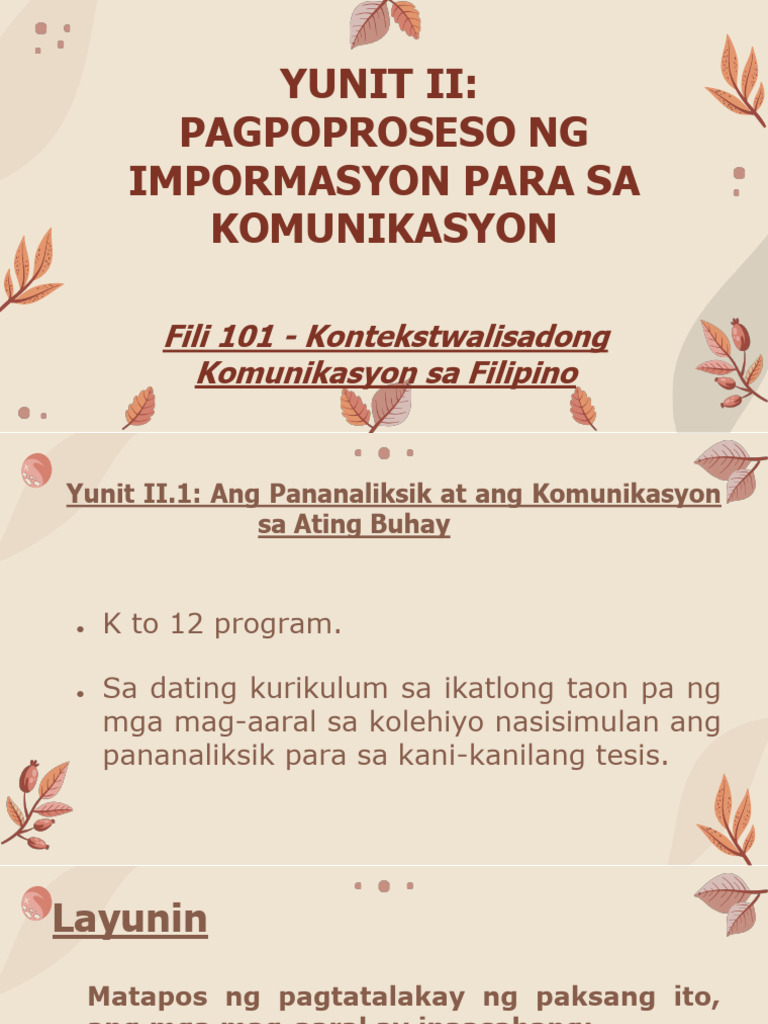 Fili 101 - Yunit II | PDF