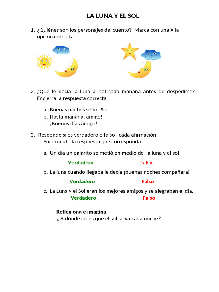 Cuento La Luna y El Sol | PDF