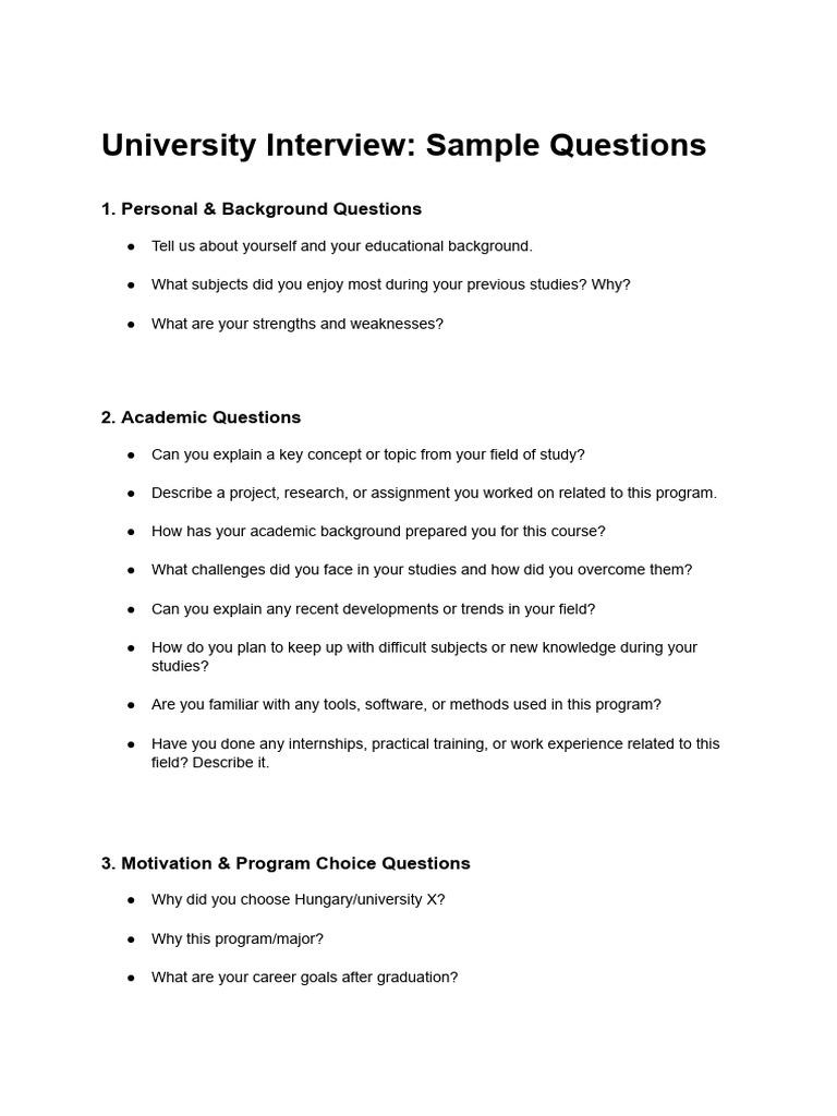 University Interview - Sample Questions | PDF