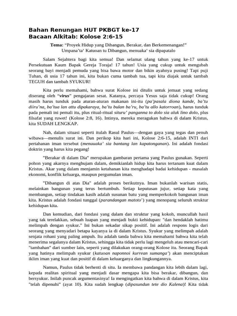 Khotbah HUT ke-17 PKBGT: Kemenangan dalam Kristus | PDF