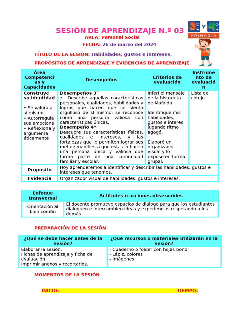 Sesion Personal Habilidades, Gustos e Interes | PDF | Aprendizaje ...