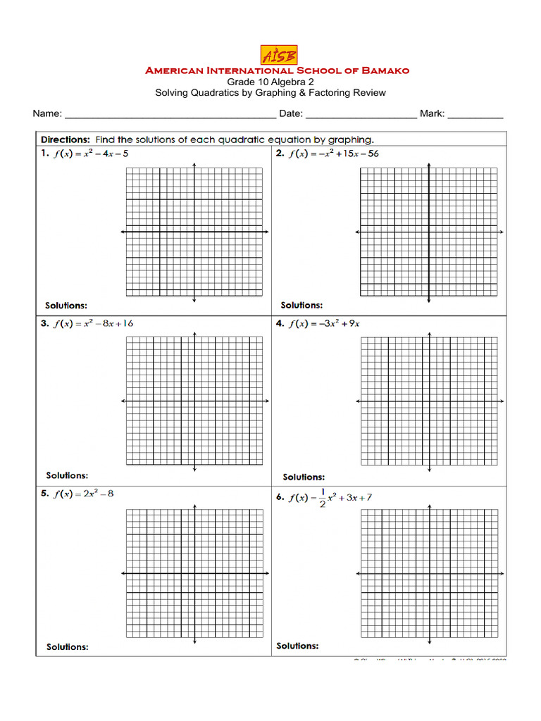 WS 1.19 Solving Quadratics by Graphing & Factoring Practice | PDF