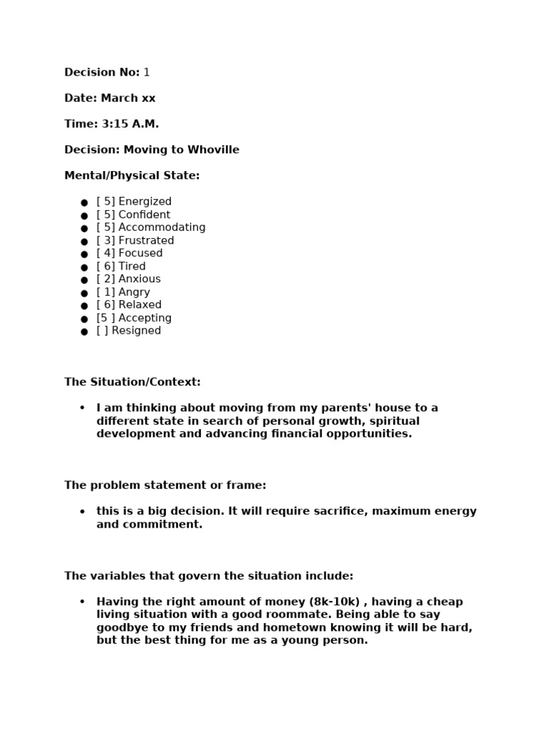 Decision Journal Example | PDF