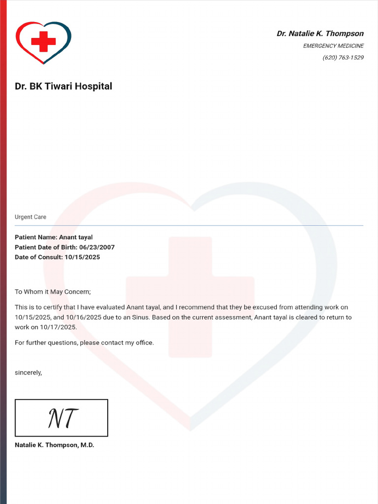 Doctor Note With Signature | PDF
