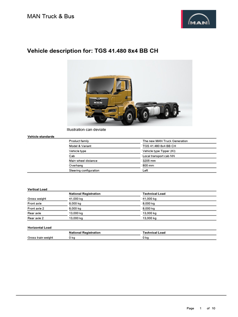 MAN TGS 41.480 8x4 Tipper Specifications | PDF | Truck | Axle