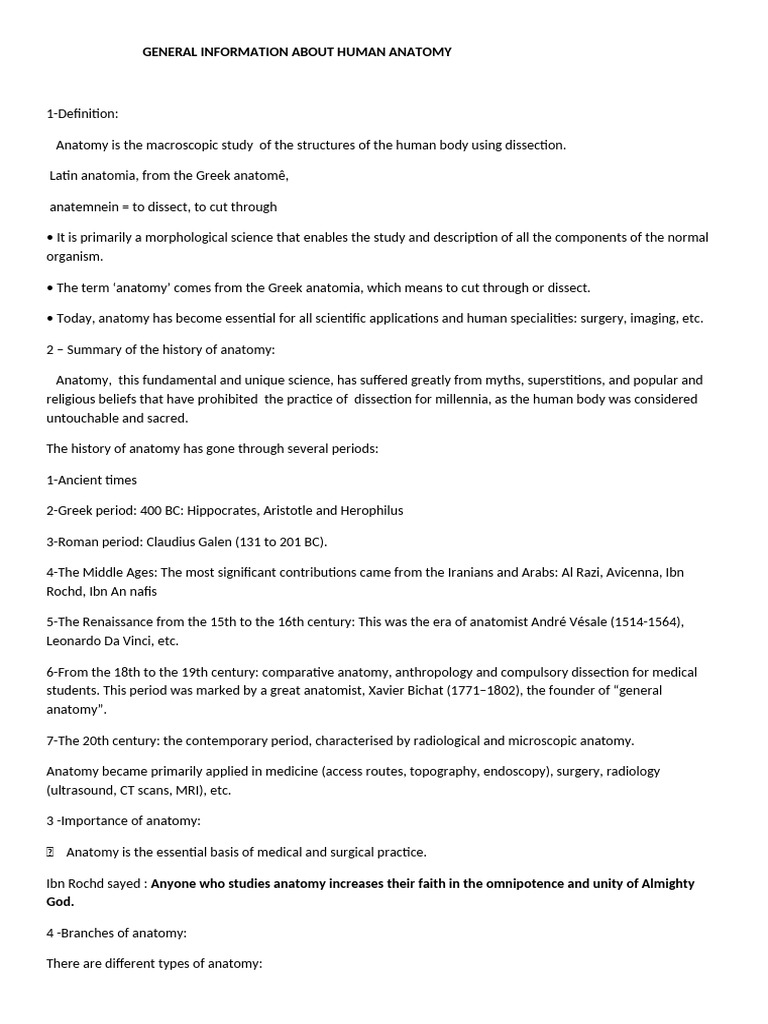 Overview of Human Anatomy Essentials | PDF | Anatomical Terms Of ...