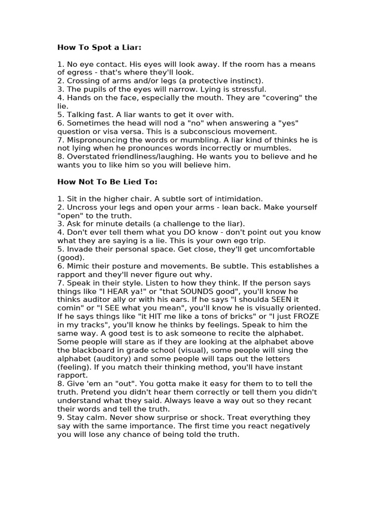 How To Spot A Liar | PDF