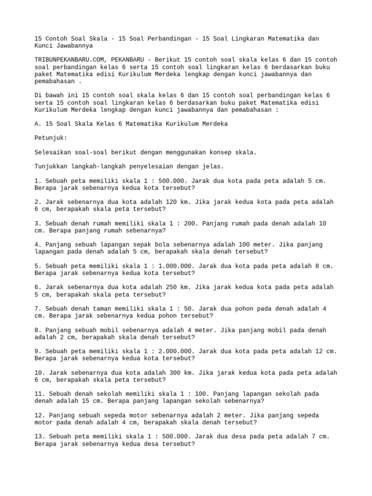 15 Contoh Soal Skala - 15 Soal Perbandingan - 15 Soal Lingkaran ...