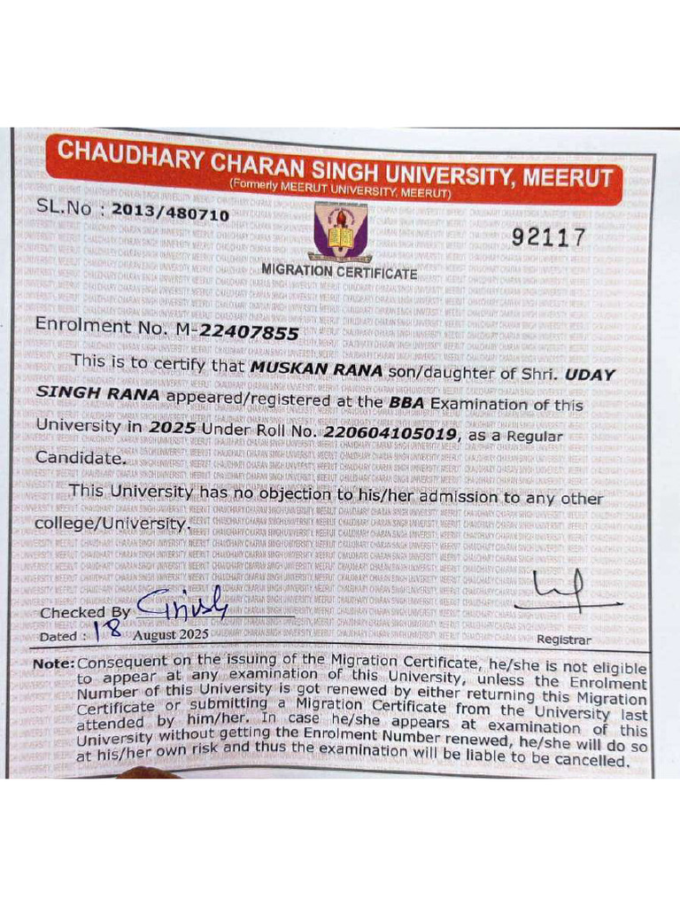 Migration Certificate | PDF