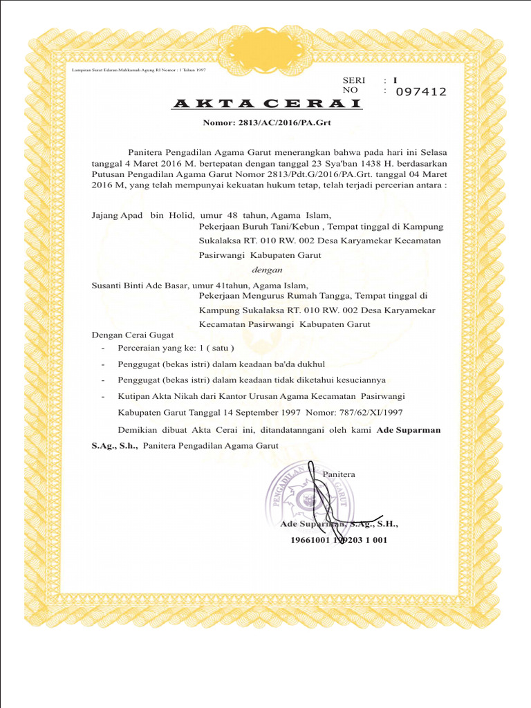 Akta Cerai Susanti | PDF