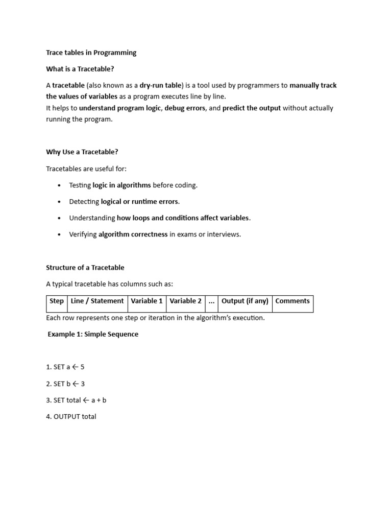 Trace Tables | PDF | Control Flow | Theoretical Computer Science